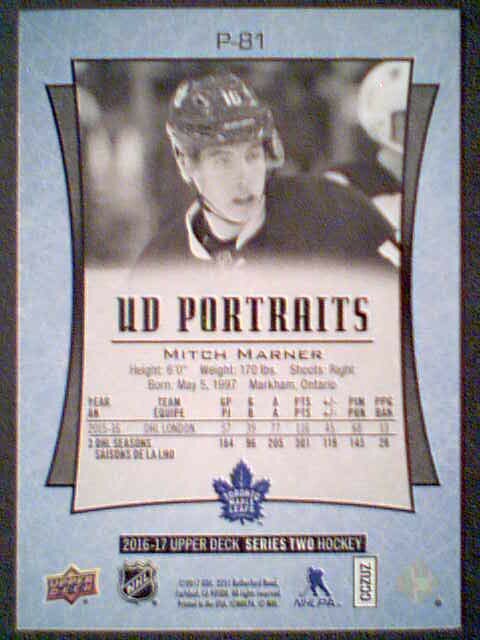 MITCH MARNER 16/17 AUTHENTIC ROOKIE UD PORTRAITS CARD SP | eBay