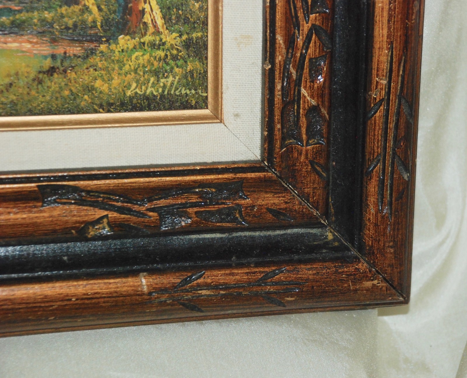 Original Art Oil Painting Wood Framed Landscape Trees Stream Signed ...