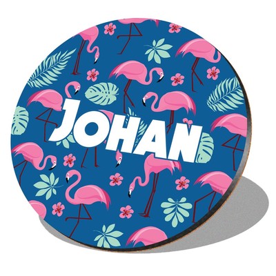 1 x Round Coaster - Name Johan Tropical Flamingo Palm Flower Lettering ...