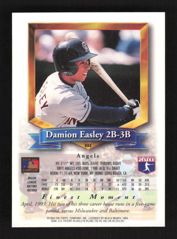1994 Topps Finest Baseball Damion Easley #332 California Angels | eBay