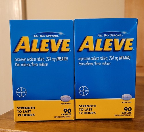 2) Aleve Naproxen Sodium 220mg Pain Reliever Fever Reducer 180 Caplets ...
