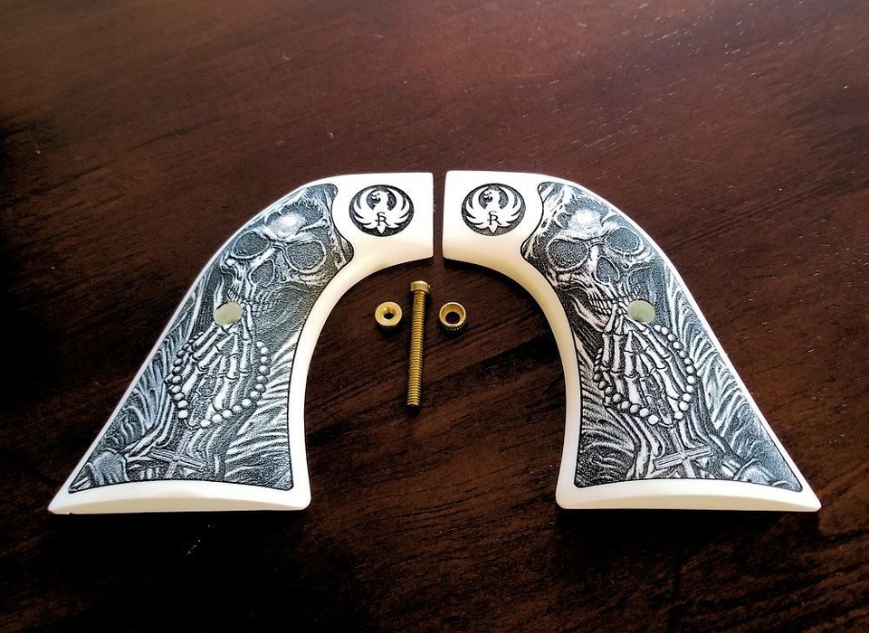 Ivory Ruger Super Blackhawk custom engraved Grips Grim Reaper Praying ...