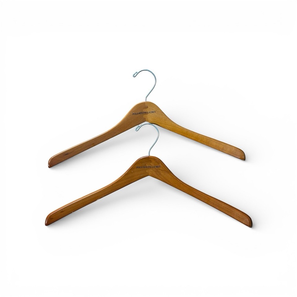 2 Polo Ralph Lauren Wood Clothes Hanger Coat Jacket Shirt Dress Hanger ...