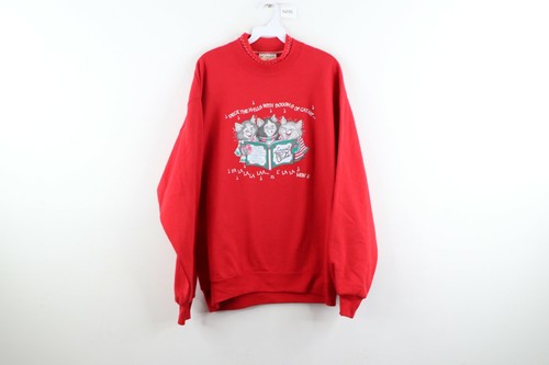 Vintage 90s Streetwear Womens Medium Christmas Cats Kittens Cat Lady ...