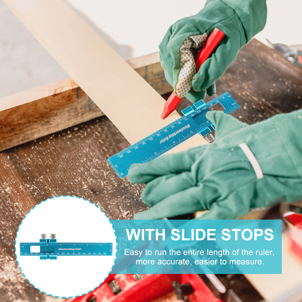 12Inch Woodworking Ruler With Stops Aluminum Alloy Home Professional | eBay