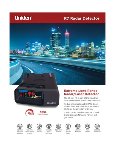 Uniden R7 EXTREME LONG RANGE Laser/Radar Detector, Built-in GPS w/ Real ...