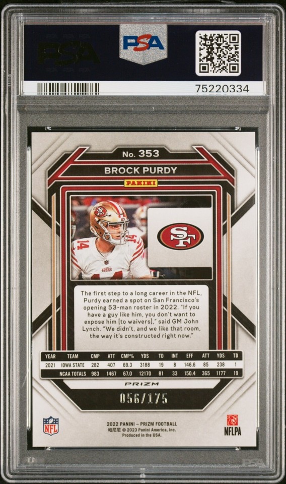 2022 Prizim Brock Purdy Rookie Hyper Prizm PSA MINT 9! 56/175 | eBay