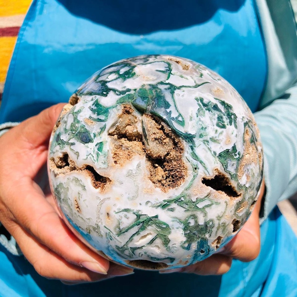 6.88LB 2Pcs Natural Aquatic Plants Agate Sphere water grass Moss agate ...