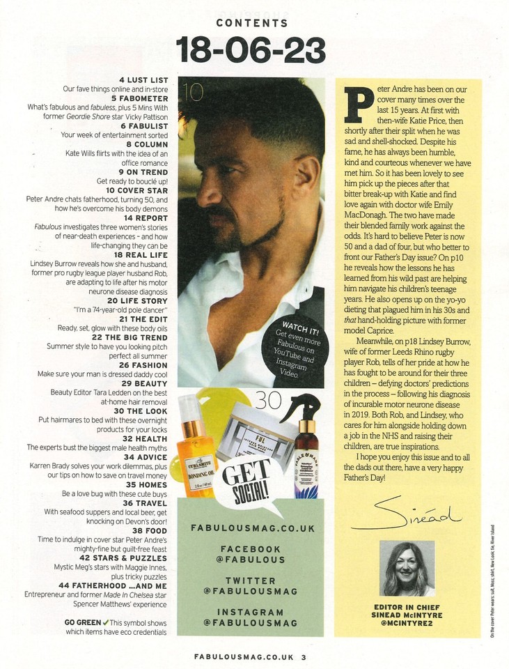 Fabulous Magazine, Peter Andre, Vicky Pattison, Spencer Matthews, Style ...