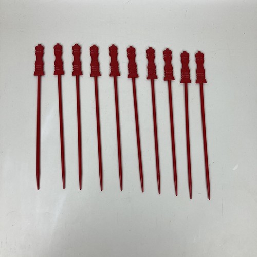 Set Of 10 Long Red Plastic Food Skewers 8.25” Total Length Peppermill ...