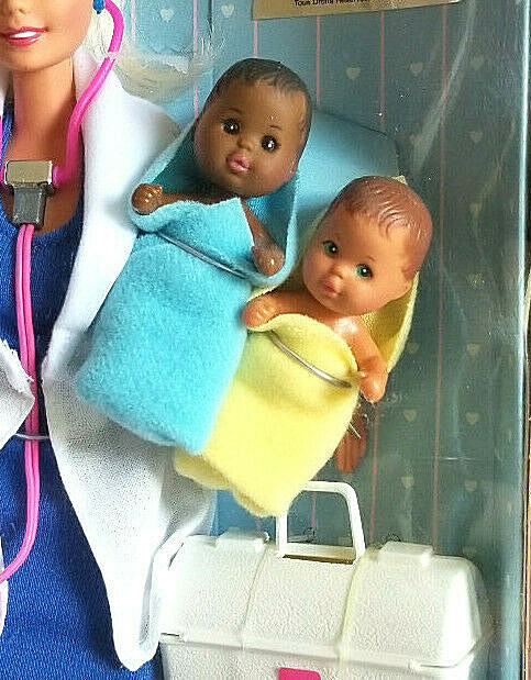 * 1995 DOCTOR BARBIE W/ 3 BABIES (Caucasian, African American ...