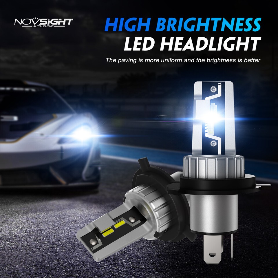 NOVSIGHT H4 LED Headlight Bulbs Kit High Low Beam 6500K White Super ...