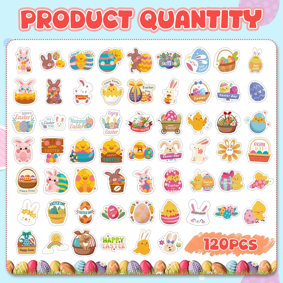 120 Pcs Easter Stickers for Kids - Bulk Bunny Eggs Stickers Crafts for ...