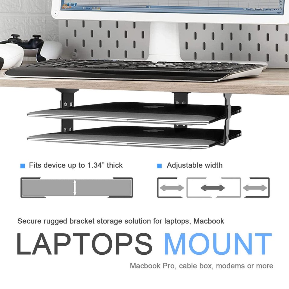 2 Tier Under Desk Laptop Mount Double Decker Metal Under Desk Shelf ...