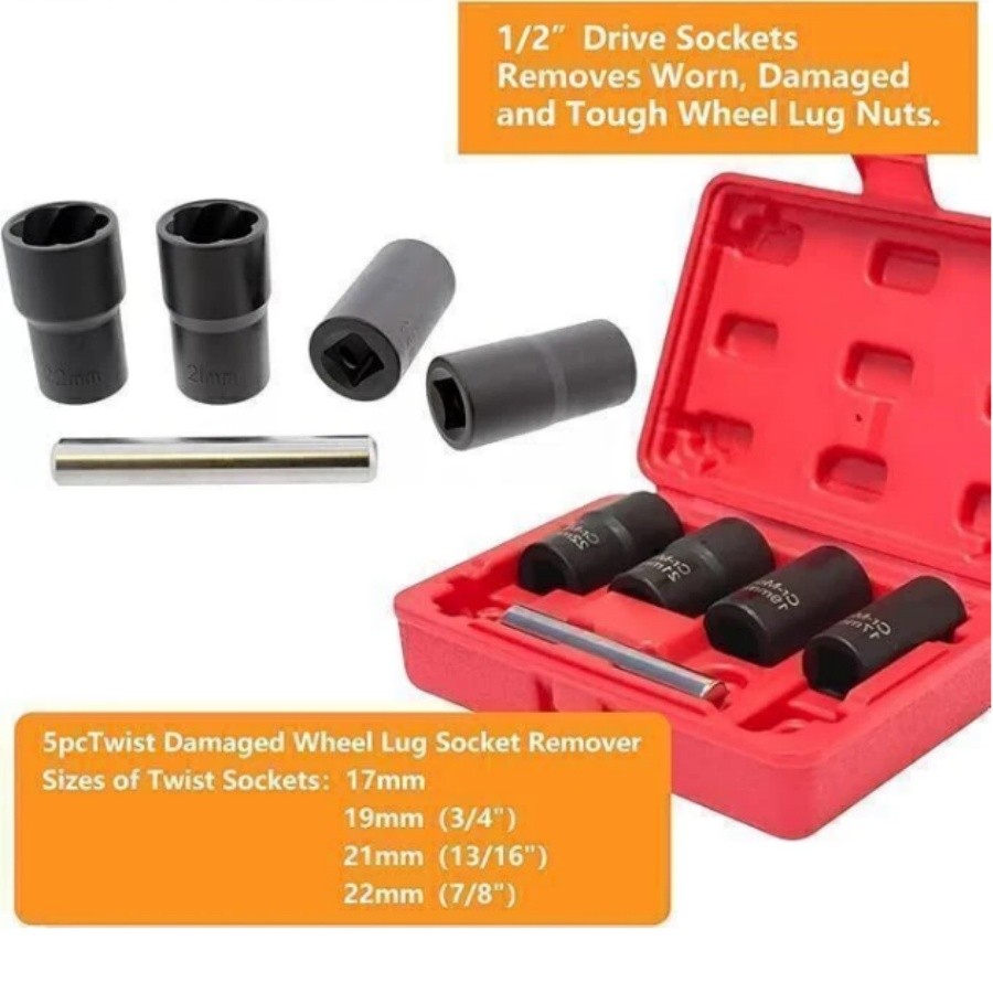 1/2" Twist Socket Drive Wheel Lug Nut Damaged,Stripped Remover 17 19 21 ...