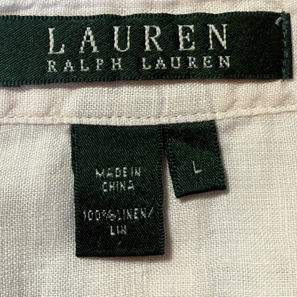 Ralph Lauren LRL Shirt Womens Size Large Peach Linen Button Up Ruffled ...