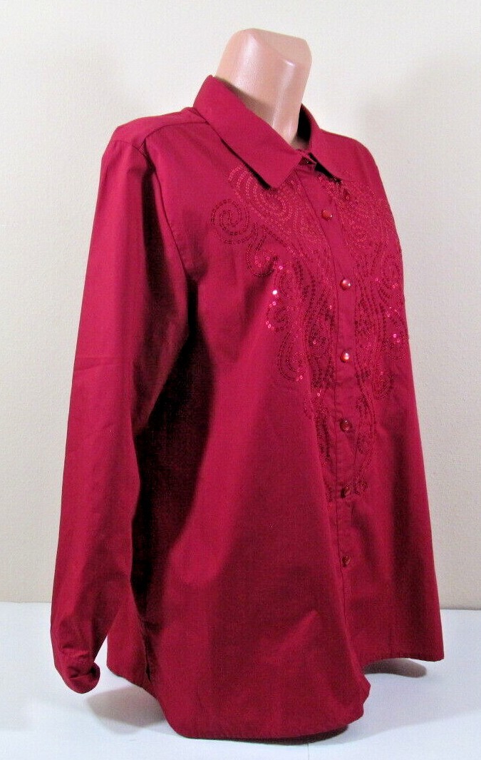 BOB MACKE WEARABLE ART XL Dark Red Button Up Blouse F… - Gem
