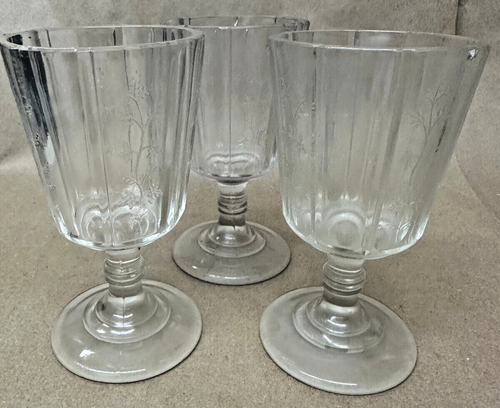 3 Water Goblets Sprig Bryce Early American Pressed Glass EAPG Branch ...