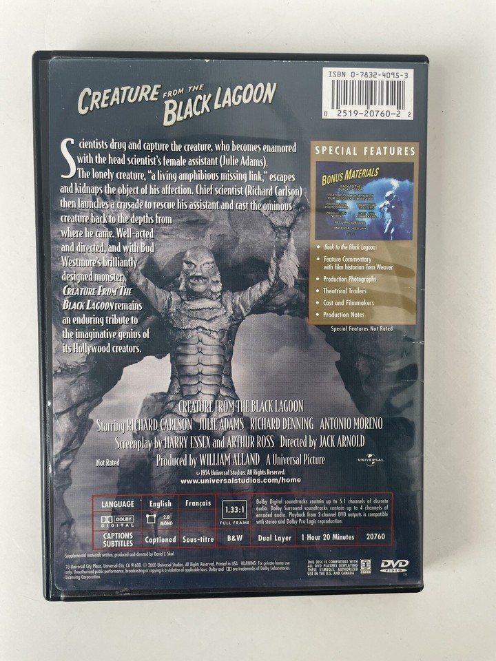Creature From Black Lagoon DVD HORROR CLASSIC Monster Carlson Film ...