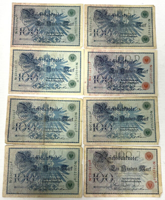 Lot of 8 Vintage Antique 1908 German 100 Sundert Mark Paper Money ...