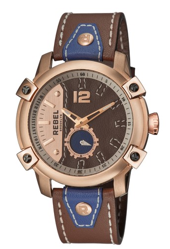 Rebel Men's RB121-8151 Weeksville Rose-Gold IP Steel Khaki Leather ...