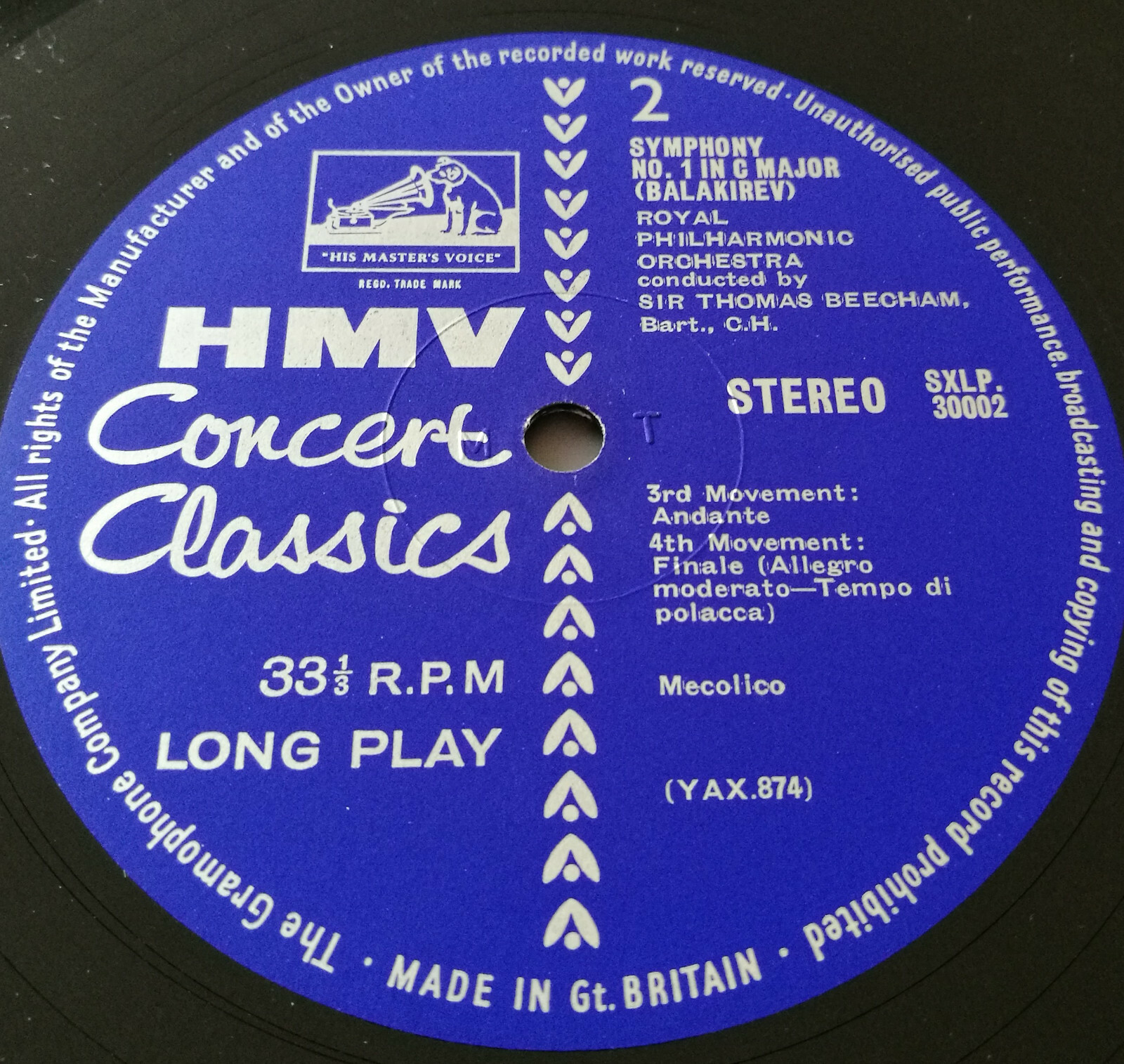 Balakirev Symphony No. 1 in C Major Sir Thomas Beecham HMV SXLP 30002 ...