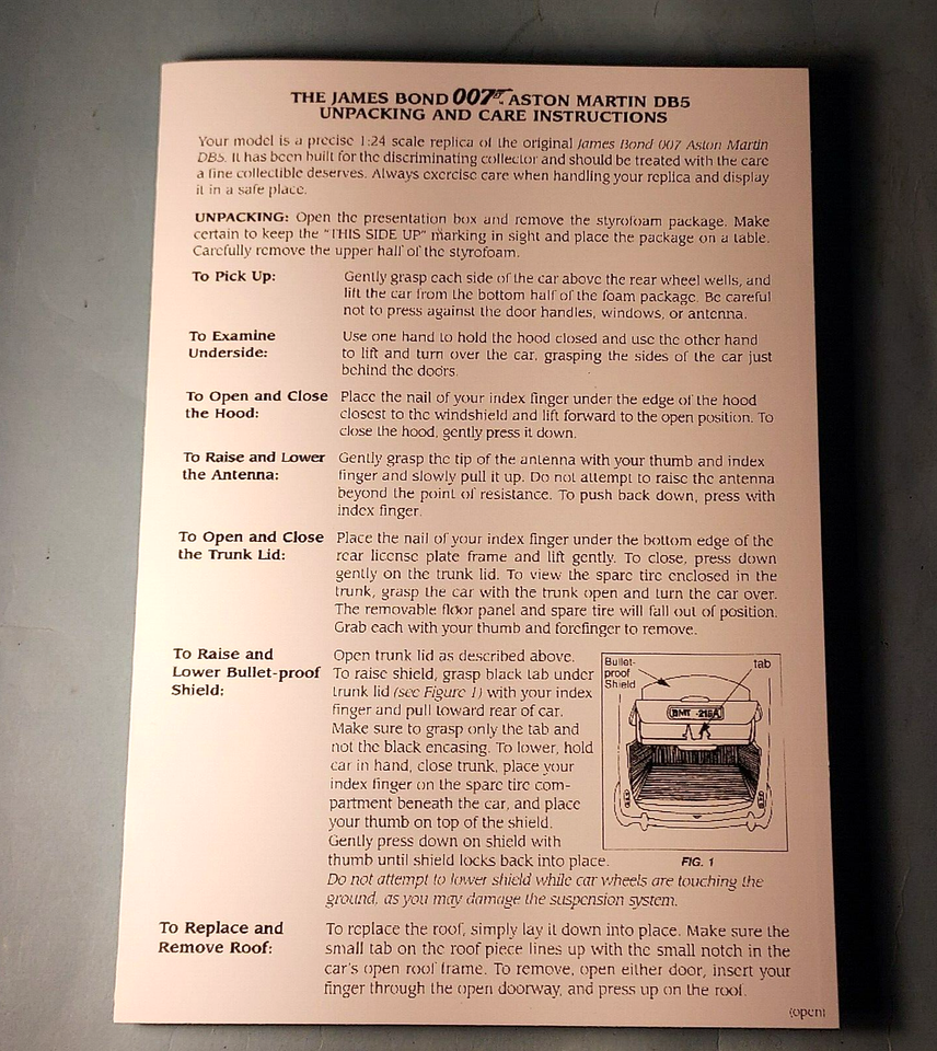 Danbury Mint James Bond Aston Martin DB5 1964 Care Instruction Folder ...