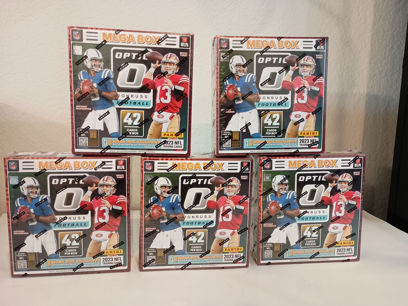 Lot Of 5 - 2023 Panini NFL Donruss Optic Football MEGA BOX (Blue Hyper ...