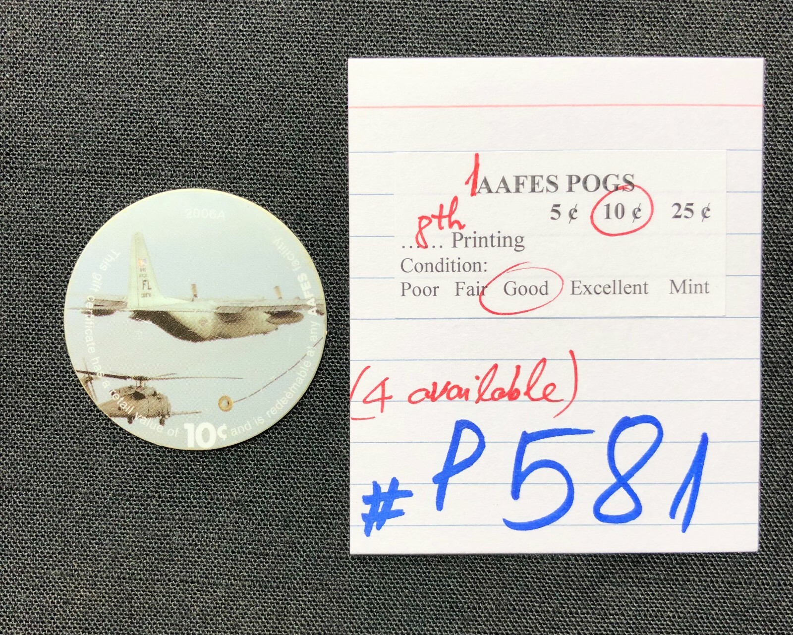 AAFES POGS, 8th Series/Printing, 1 POG, 10¢, #P581, GOOD | eBay