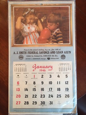 1946 Modern Home Full Calendar AJ Smith Federal Savings Loan Chicago ...