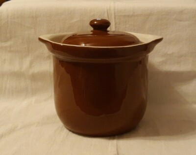 Hall Pottery #473 Stoneware Vented Lid Bean Onion Soup Crock Brown Pot ...