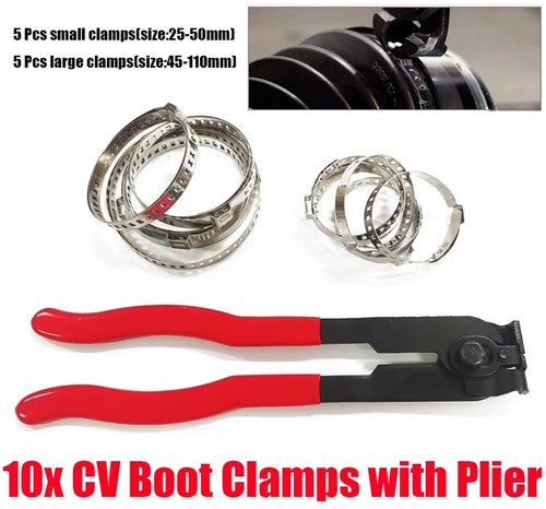 CV Boot Clamp Plier With 10X Stainless Steel CV Boot Crimp Clamps Small ...