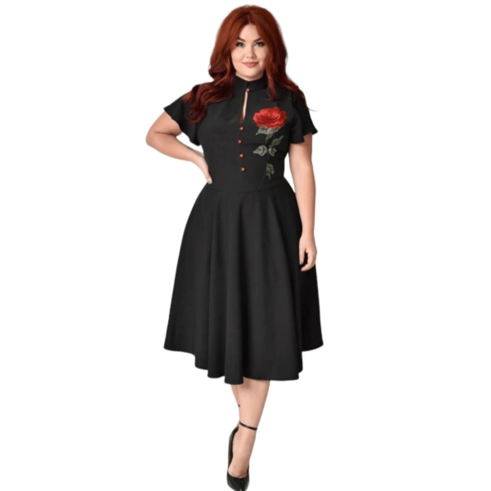 Unique Vintage Baltimore Red Rose 50’s Swing Dress - Gem