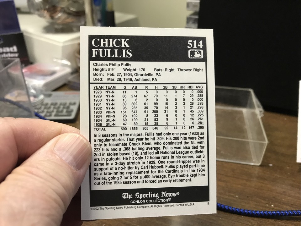1992 The Sporting News Conlon Collection Chick Fullis #514 | eBay
