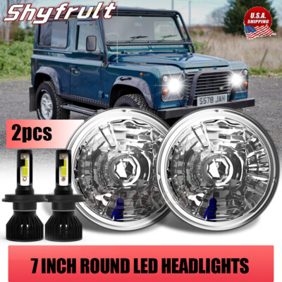 2PCS 7'' Round LED Headlights W/DRL For Land Rover Defender 90 110 ...