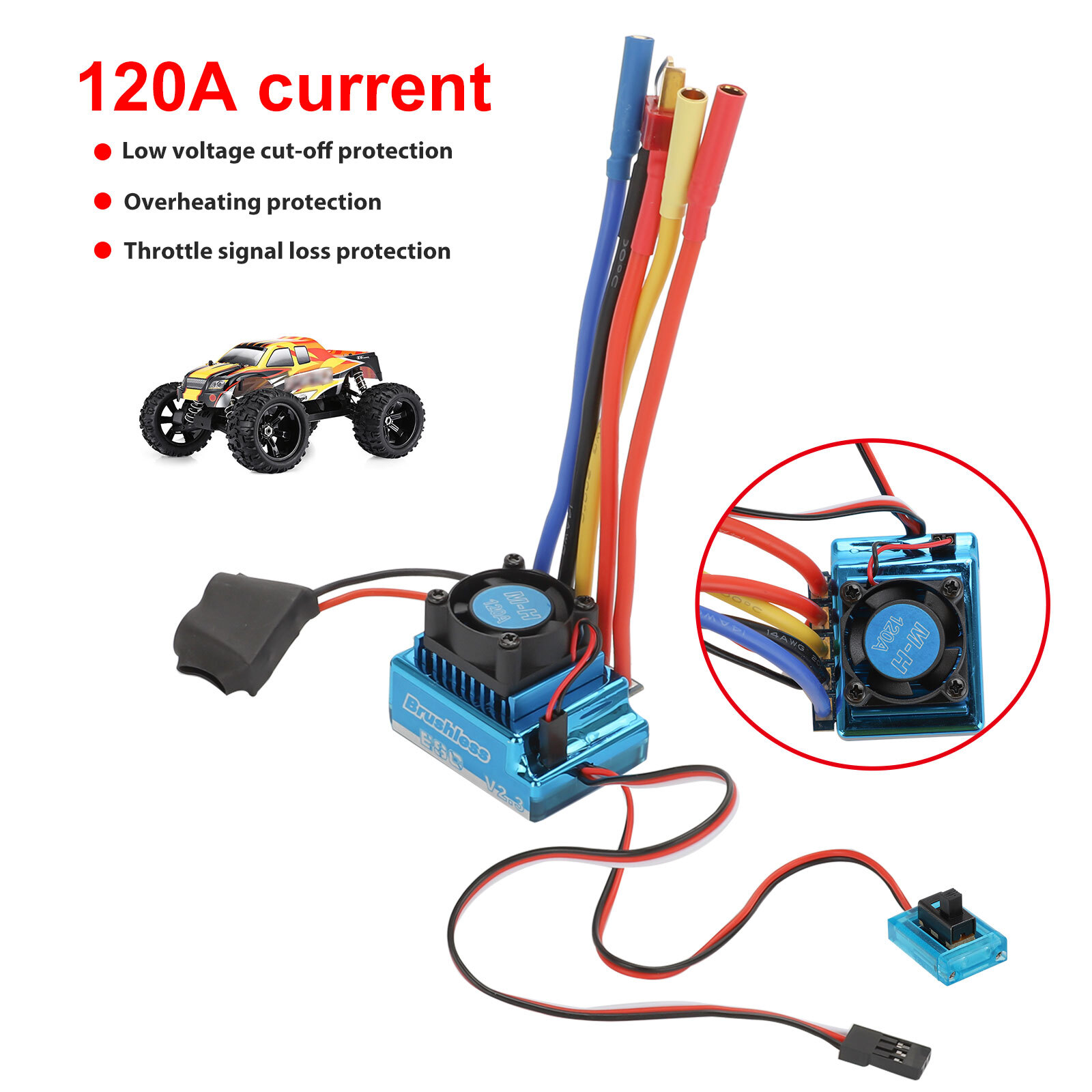 120A Brushless ESC Set Electric Speed Controller Accessories for 1/8 1/ ...