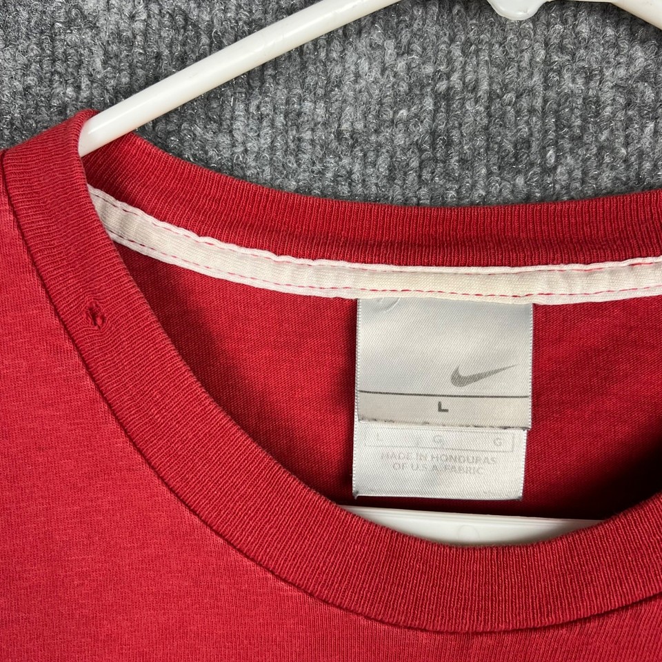 Vintage Nike Mini Swoosh T shirt Sz L Silver Tag Red Men | eBay