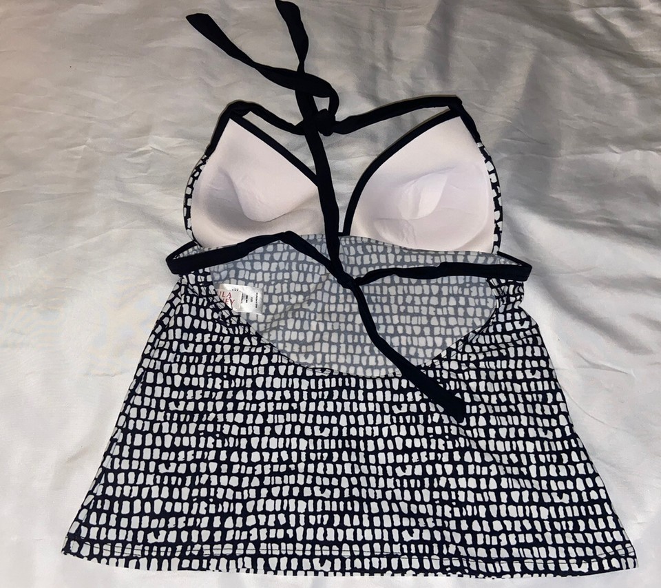 Hula Honey Juniors Push-up Halter Swimsuit Tankini Top S Black White ...