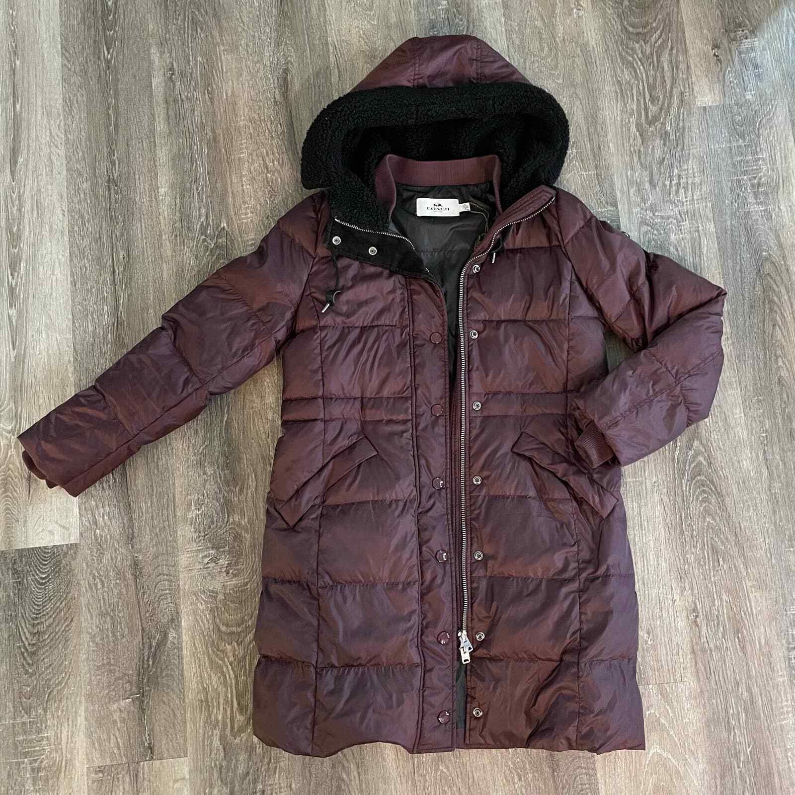 Coach Bordeaux Purple Long Puffer Coat - Size: Medium - Gem