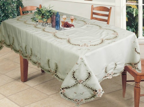 Spring Embroidered Floral Cutwork Tablecloth 70x104" & 12 Napkins Beige ...