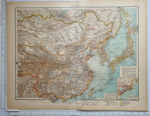 1922 ANTIQUE MAP EAST ASIA CHINESE EMPIRE CHINA KOREA JAPAN TIBET ASSAM ...