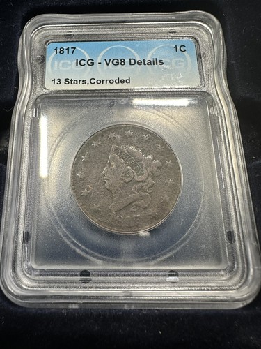 1817 CORONET HEAD LARGE CENT 1C ICG VG8 DETAILS CORRODED 13 Stars | eBay