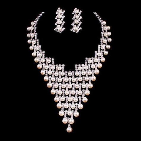 Bridal Wedding Jewelry Crystal Rhinestone Elegant Pearl Drops Necklace J521 SLV | eBay