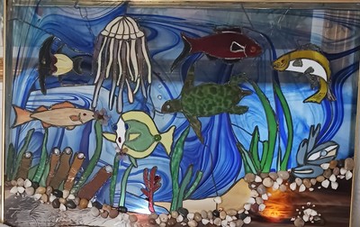 LARGE SEASCAPE STAINED GLASS WINDOW | eBay