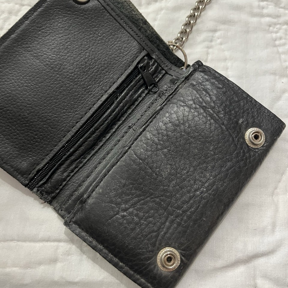 Harley Davidson Tri Fold Leather Chain Wallet Motorcycle Biker Black ...