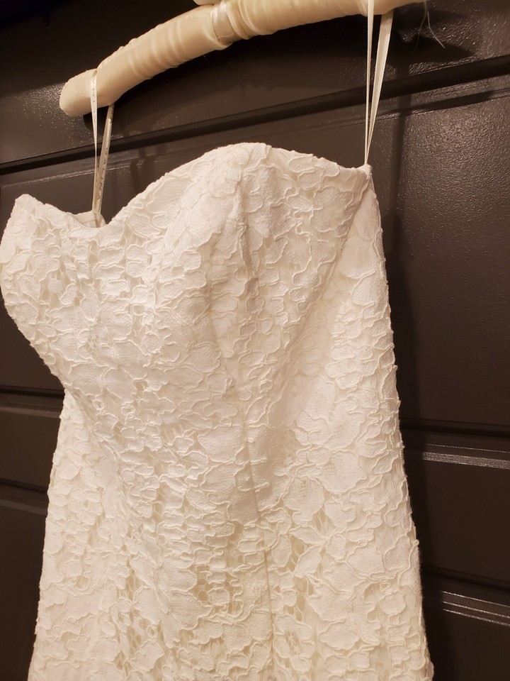 Galina Ivory Lace Strapless Sheath A-Line Wedding Dress Size 8 high low ...