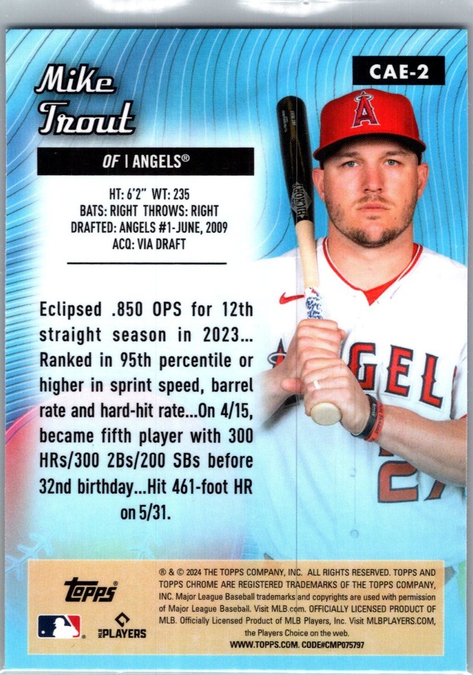 2024 Topps Chrome #CAE-2 Mike Trout Chrome All Etch Los Angeles Angels ...