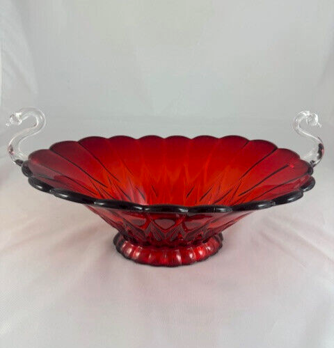 New Martisville, Viking Glass Janice Ruby Oval Bowl, Double Swan ...