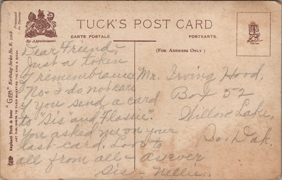 Tuck's Gem Birthday Series Happy Returns Poem Pansies Boat Swans Castle ...