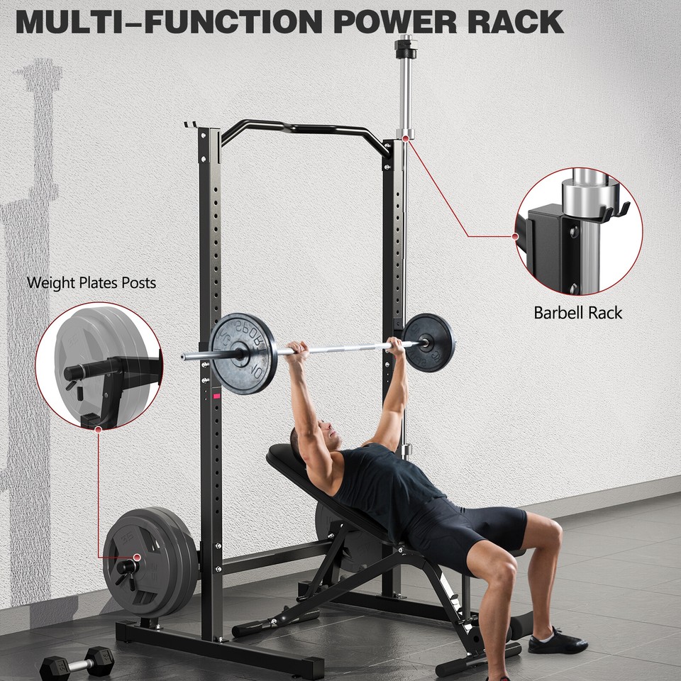 Olympic Weight Bench Pres with Squat Rack Adjustable Workout Bench with ...